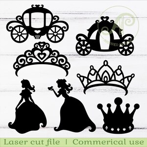 Princess SVG Laser Cut File Bundle: Crowns, Castles, Carriages (digital ...
