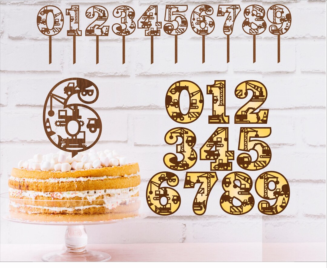 Construction Numbers Cake Topper SVG: Vehicle Party Decor (digital ...