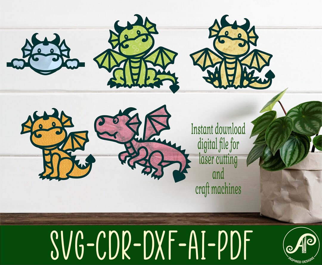 Cute Dragon Laser Cut File Shapes. 5 Two Layer Vector Files - Etsy