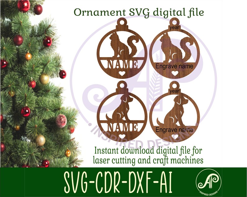 Dog and Cat Christmas Personalized Ornament SVG Laser Cut Template ...