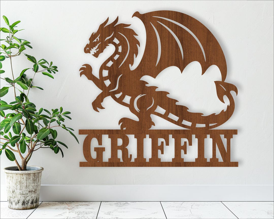 Detailed Dragon Name Sign SVG, Animal Themed Door or Wall Hanger, Laser ...