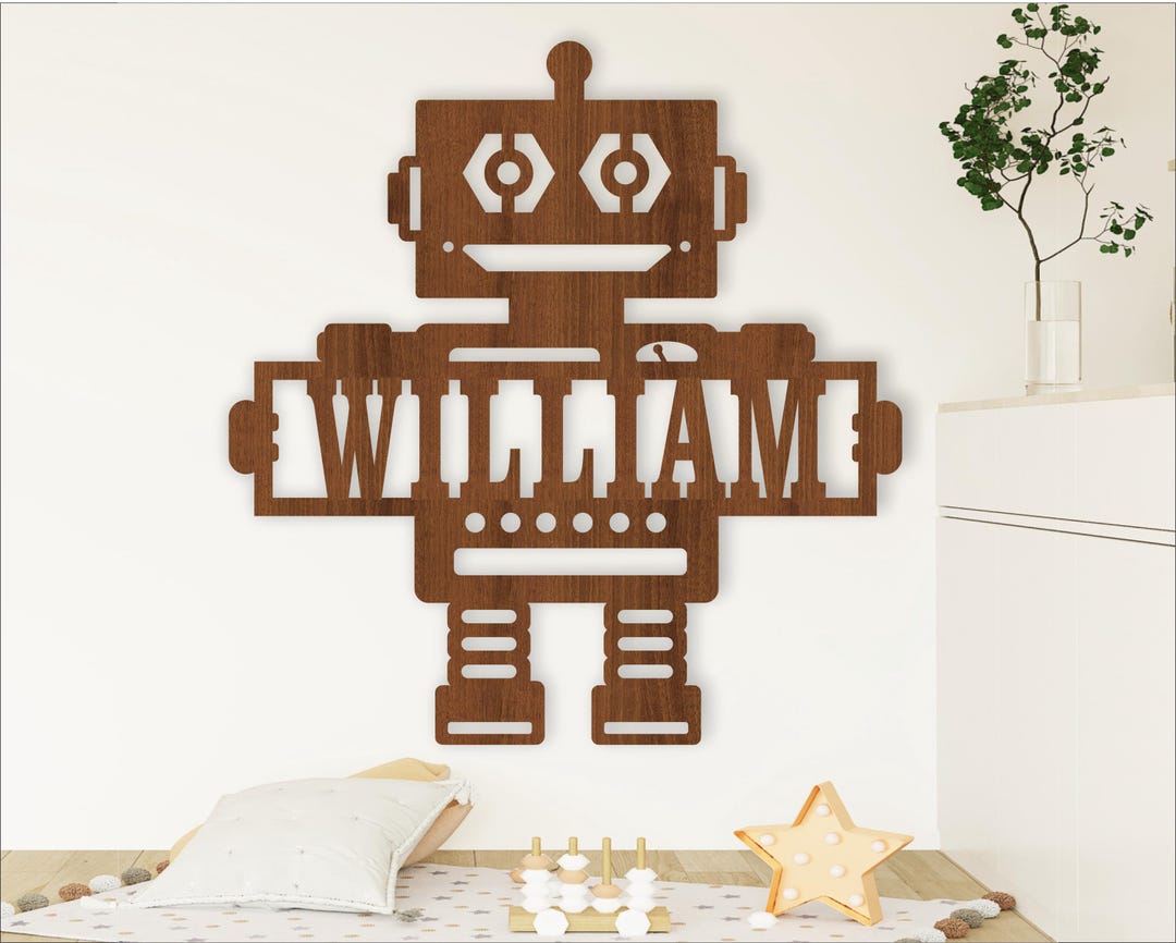 Robot Name Sign SVG Laser Cut Template, Door or Wall Hanger, Vector ...