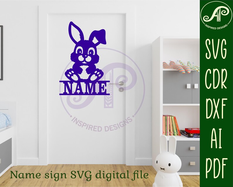 Bunny Name Sign SVG - Rabbit Laser Cut Personalized Wall Art (digital ...