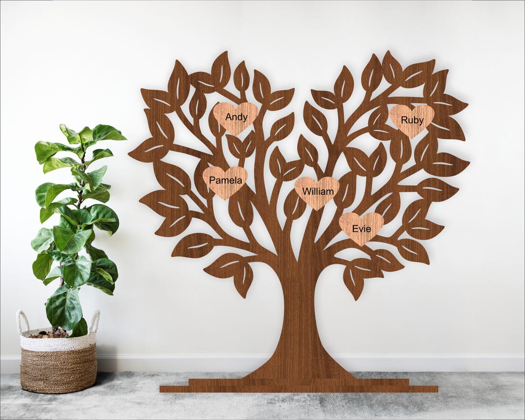 Family Tree Heart Shape Stand, Laser Cut File, Family Name Tree Design ...
