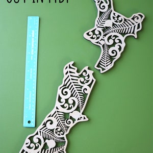 New Zealand Design SVG Laser Cut File, Wall Decor. Kiwiana Map, Fern ...