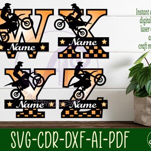 Motocross Monogram Letter Name Signs. 3 Layers SVG Laser Cut File, Door ...