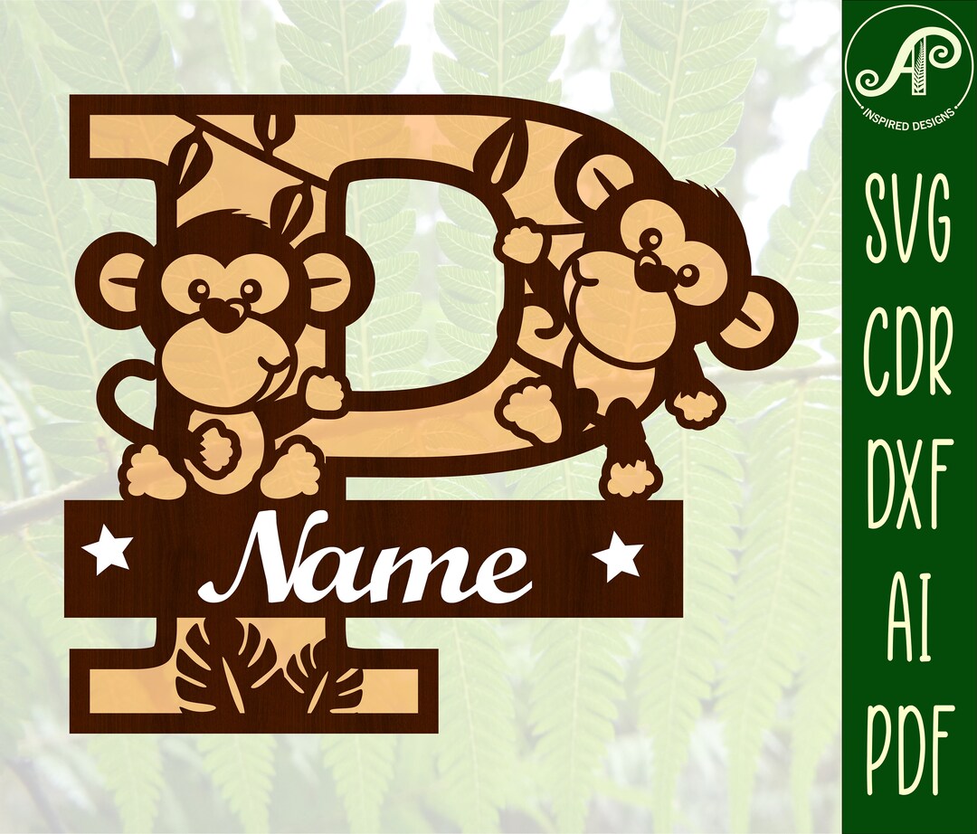 Monkey Monogram Letter Name Signs. 3 Layers SVG Laser Cut - Etsy