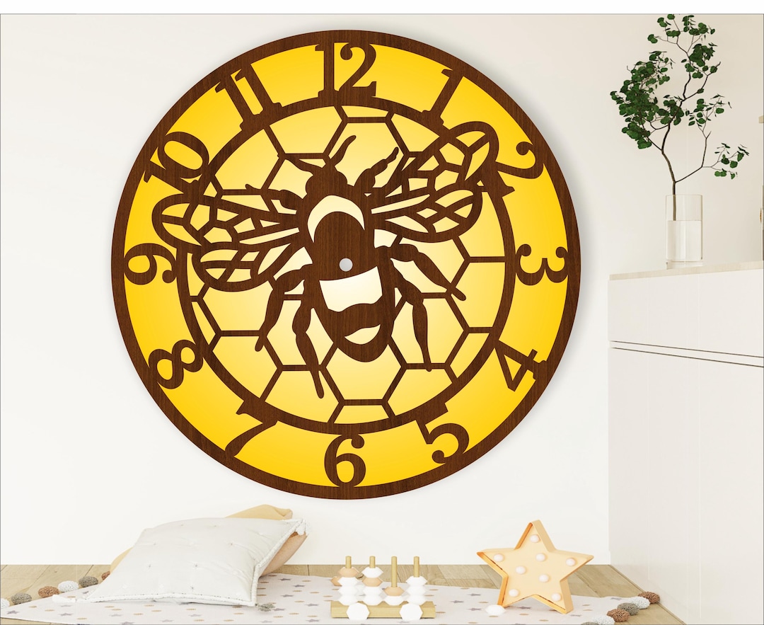 Bee Wall Clock SVG Laser Cut Files: Garden Clock Designs (digital ...