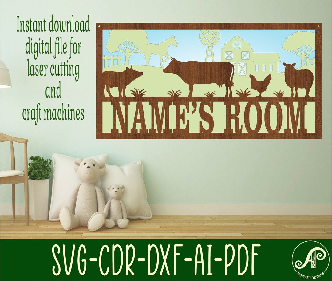 Farm Scene 3 Layer Name Sign SVG Animal Décor Themed Door or - Etsy