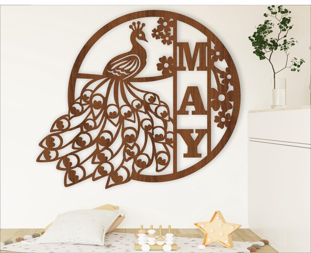Peacock Name Sign, SVG, Bird and Blossom Themed Door or Wall Hanger ...