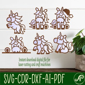 Unicorn Laser Cut File Shapes. 6 Two Layer Vector Files SVG, Ai, Cdr ...