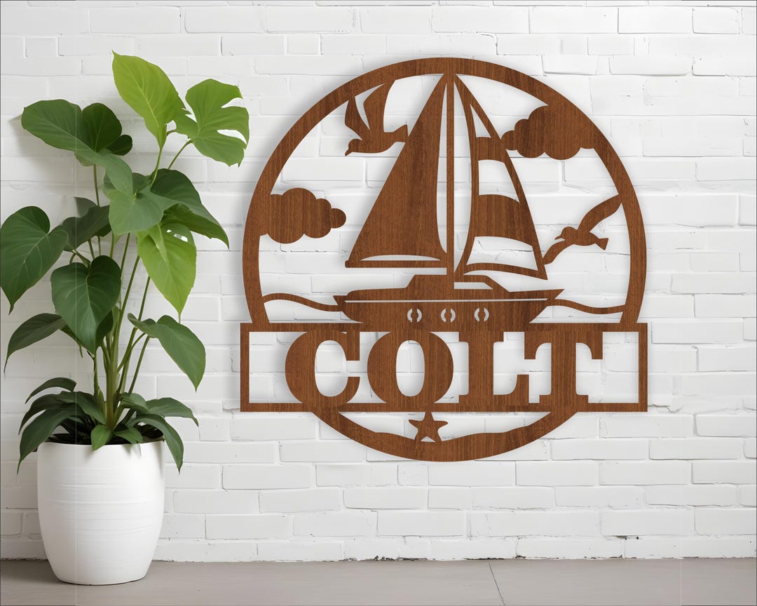 Sailing Boat Name Sign, SVG, Ocean Themed Door or Wall Hanger, Laser ...