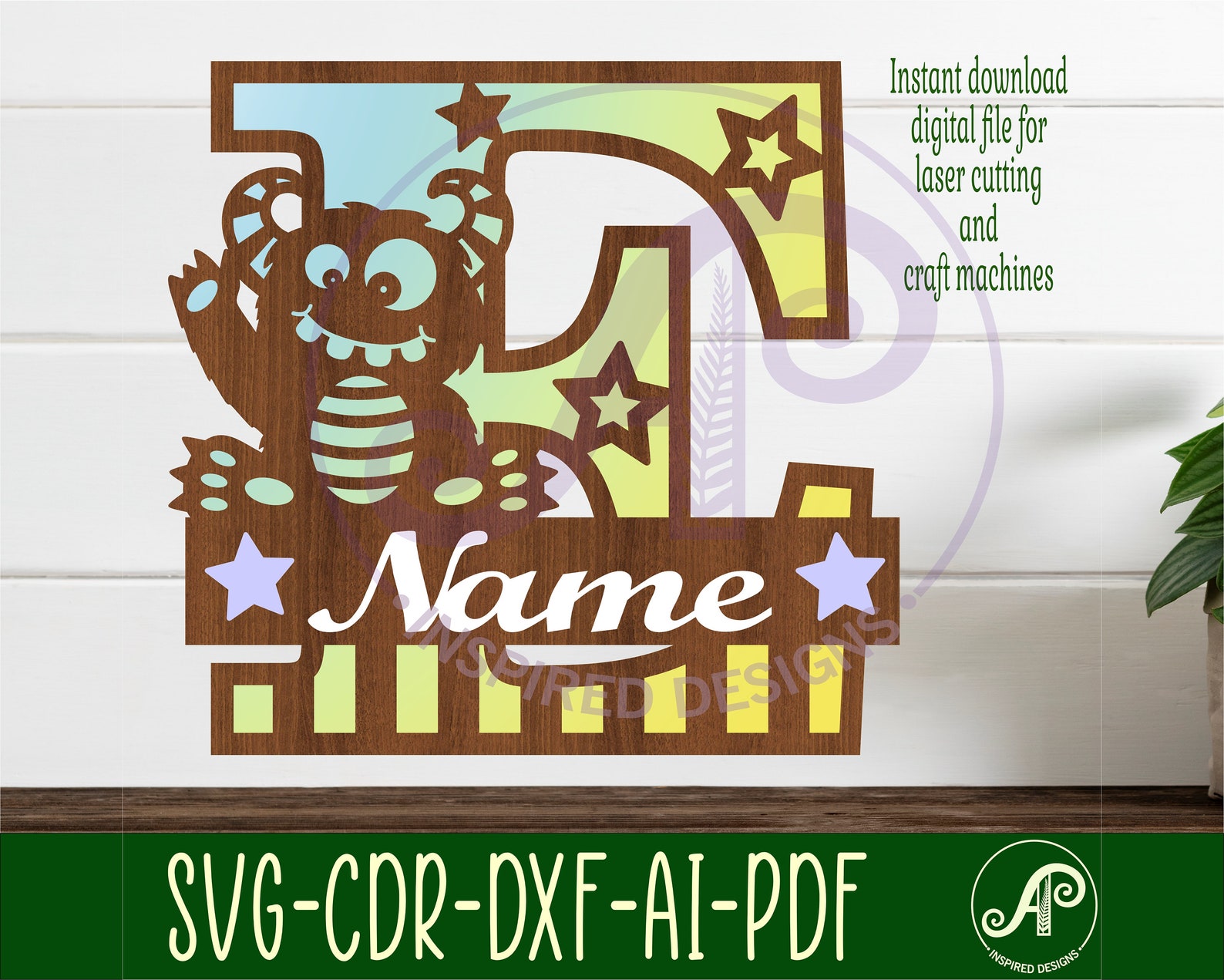 Monster Monogram Letter Name Signs. 3 Layers SVG Laser Cut File, Door ...