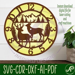 Deer Wall Clock Laser Cut Files, SVG File. Vector File Ai, Cdr, Dxf ...