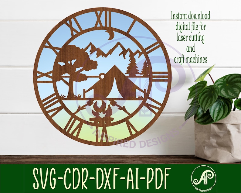 Camping Wall Clock Laser Cut Files SVG (digital Download) Outdoors ...