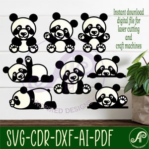 Panda Animal Laser Cut File Shapes. 8 Two Layer Vector Files SVG, Ai ...