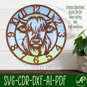 Highland Cow Wall Clock Laser Cut Files, SVG File. Vector File Ai, Cdr ...