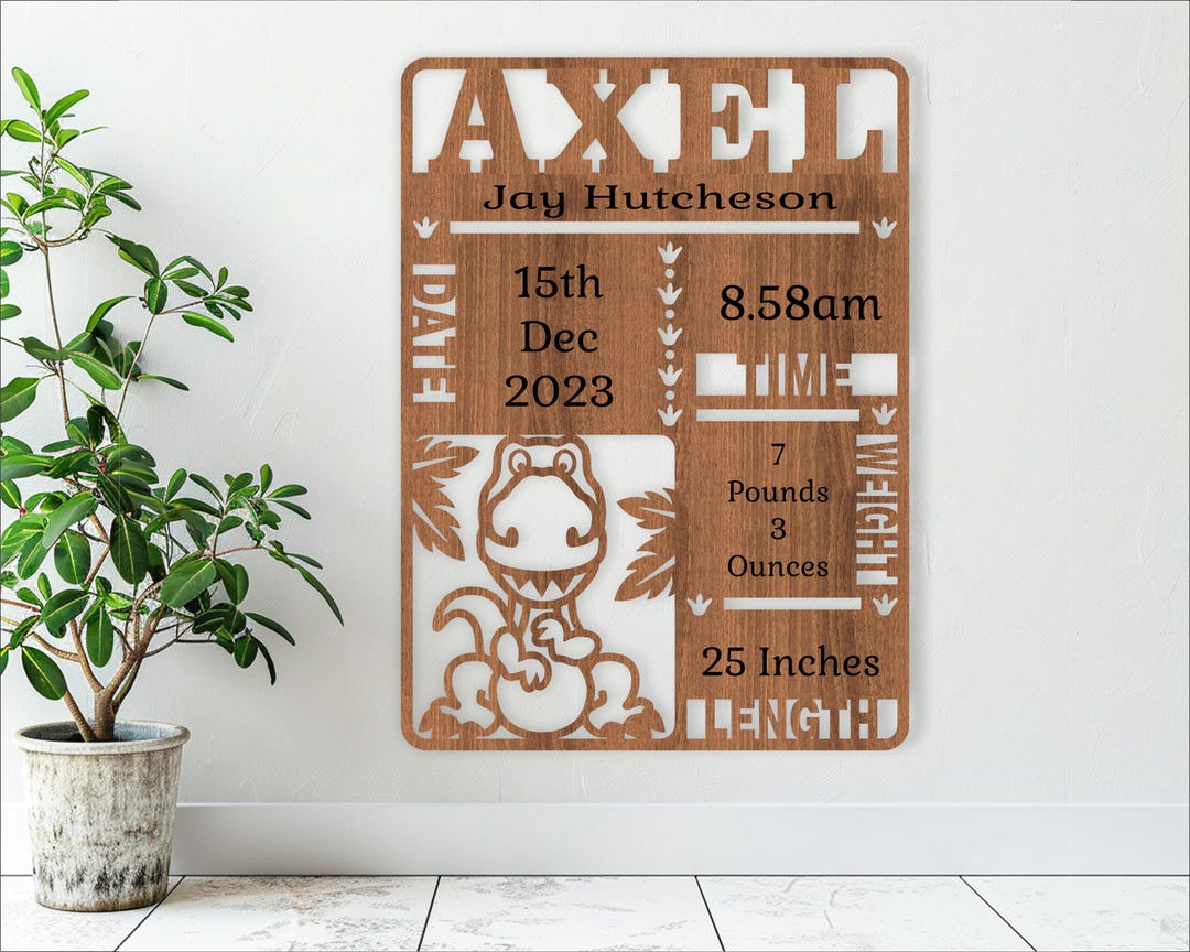Baby Stats, Birth Plaque, Announcement Sign Template SVG, Dinosaur ...