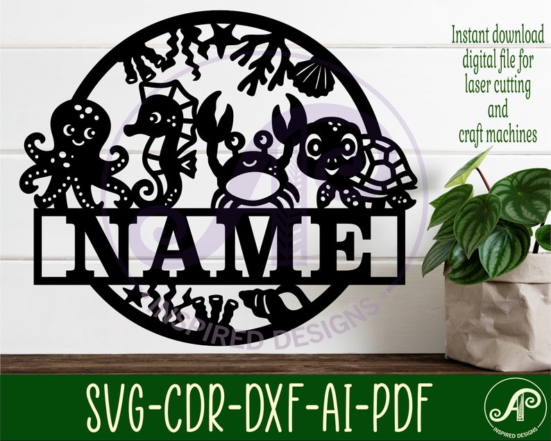 Cute Sea Animals Name Sign, SVG, Animal Themed Door or Wall Hanger ...