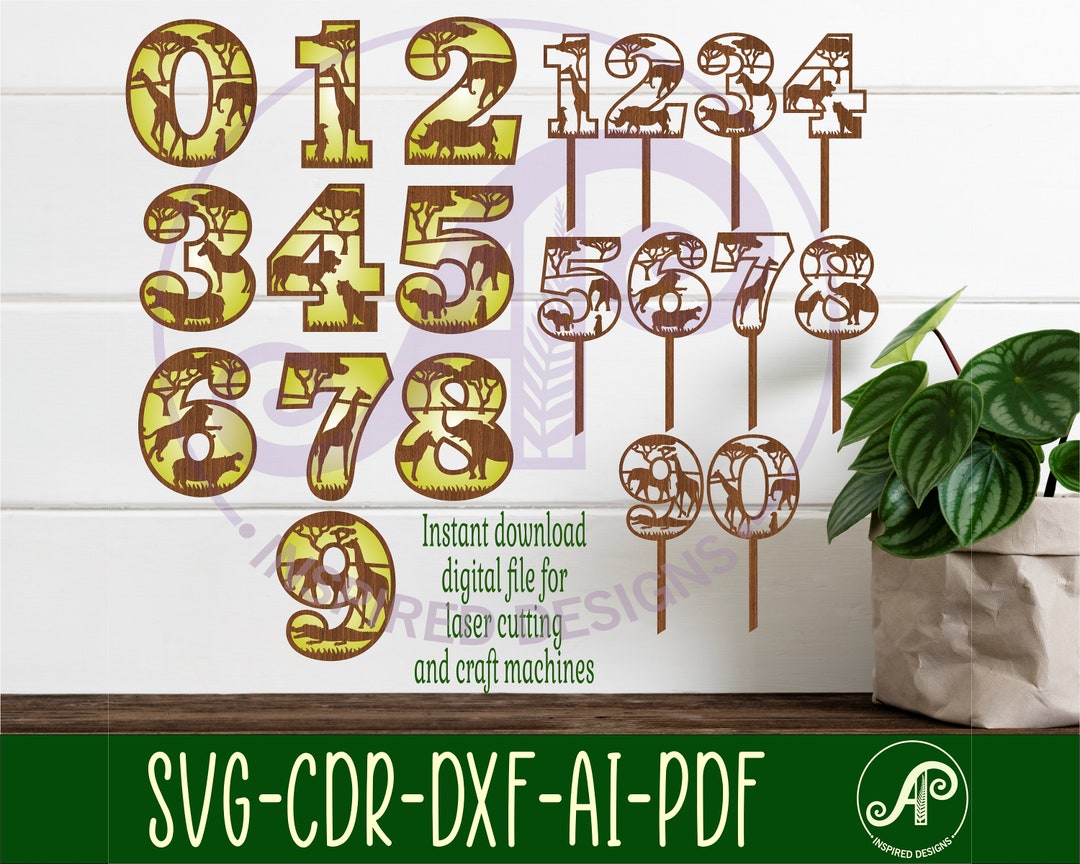 Safari Numbers Set for Wall and Cake Toppers. SVG File Vector File Ai ...