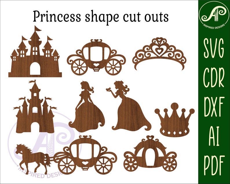 Princess SVG Laser Cut File Bundle: Crowns, Castles, Carriages (digital ...