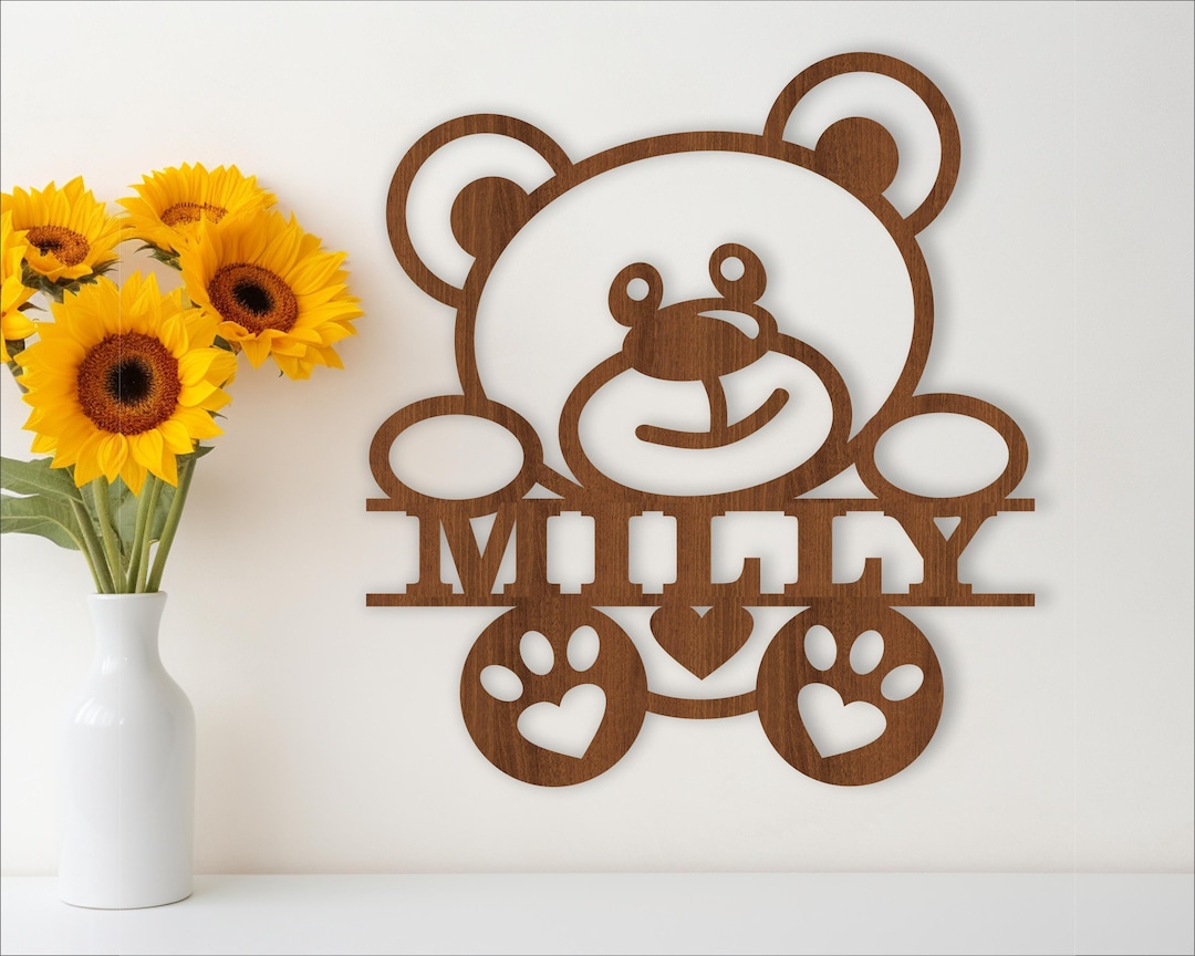 Teddy Bear Name Sign SVG Laser Cut Template, Door or Wall Hanger Ai ...