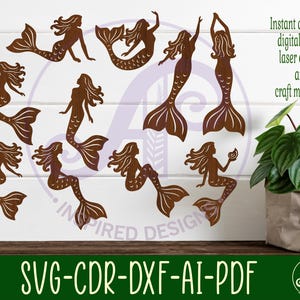 Mermaid Designs, 10 Laser Cut Shapes Vector SVG Files , Ai, Cdr, Dxf ...