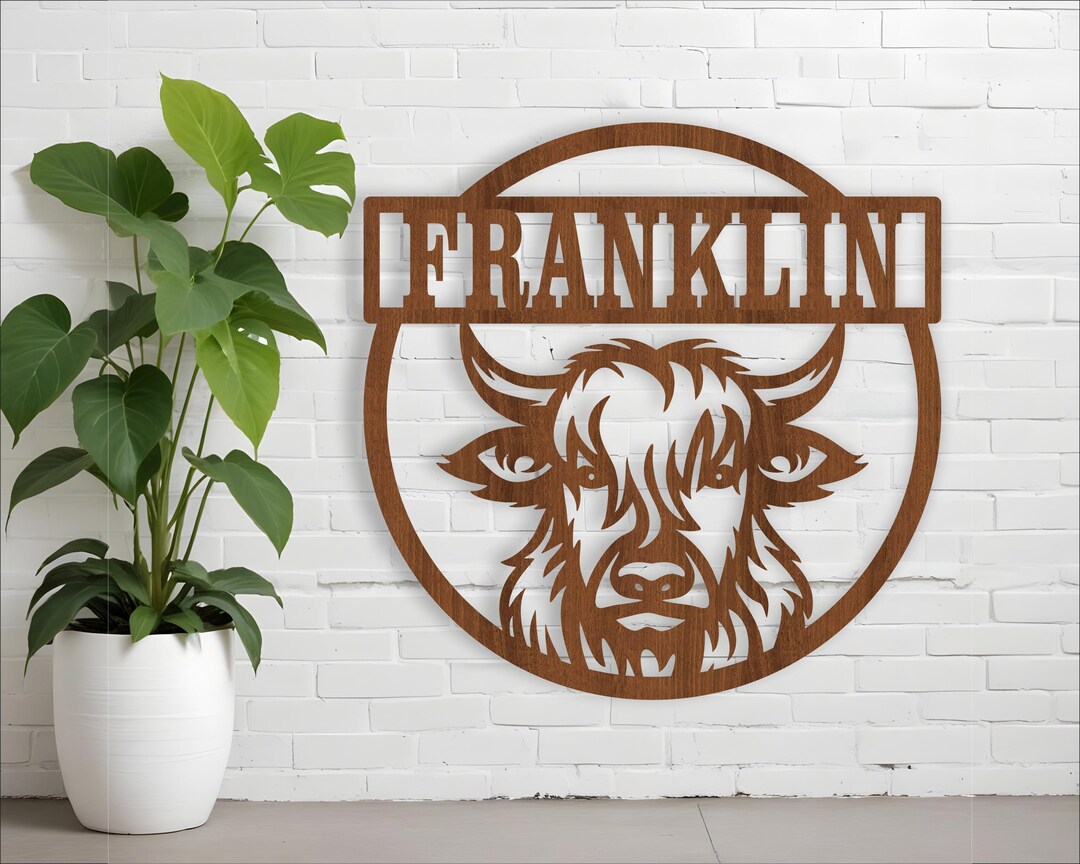 Highland Cow Name Sign, SVG, Animal Themed Door or Wall Hanger, Laser ...