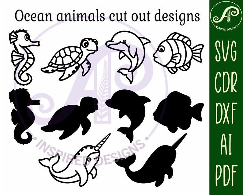 Ocean Animal Digital Laser Cut File Shapes. 5 Two Layer Vector Files ...