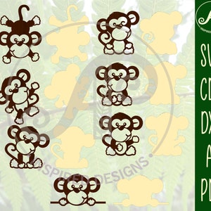 Monkey Laser Cut File Shapes. 7 Two Layer Vector Files SVG, Ai, Cdr ...