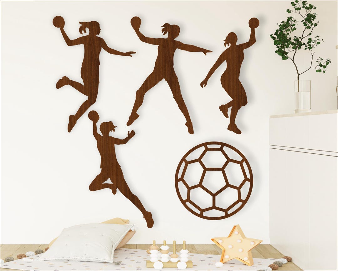 Handball Female Silhouette Designs, 4 Laser Cut Shapes SVG Vector File ...