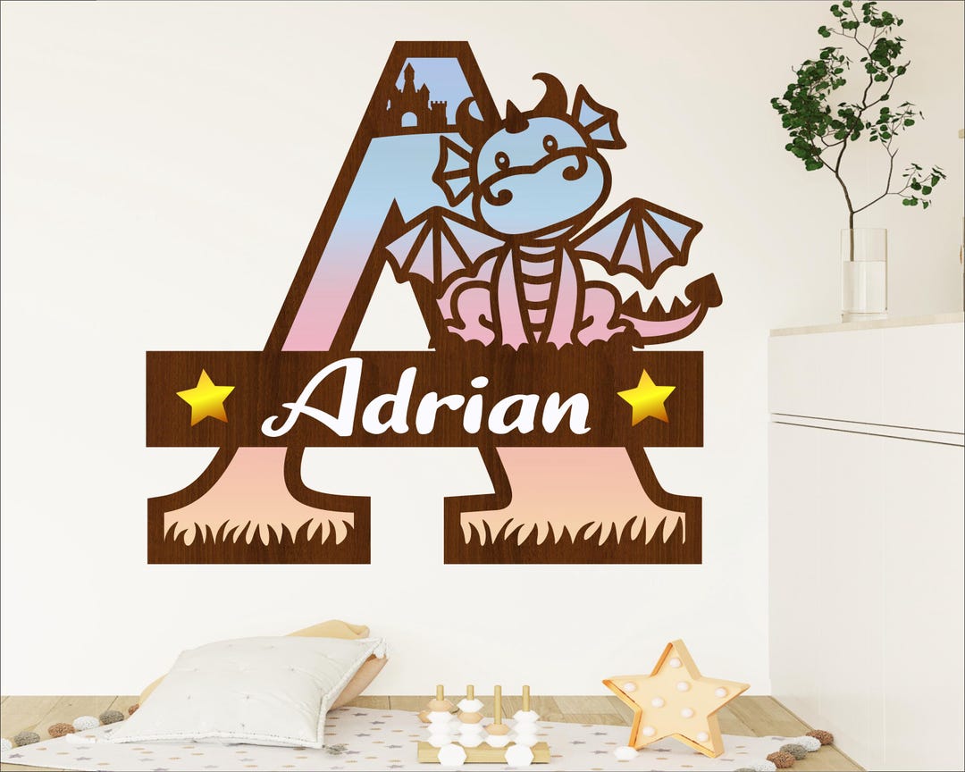 Cute Dragon Monogram Letter Name Signs. 3 Layers SVG Laser Cut Template ...