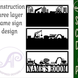 Construction Scene 3 Layer Name Sign SVG, Digger Décor Themed Wall Art ...
