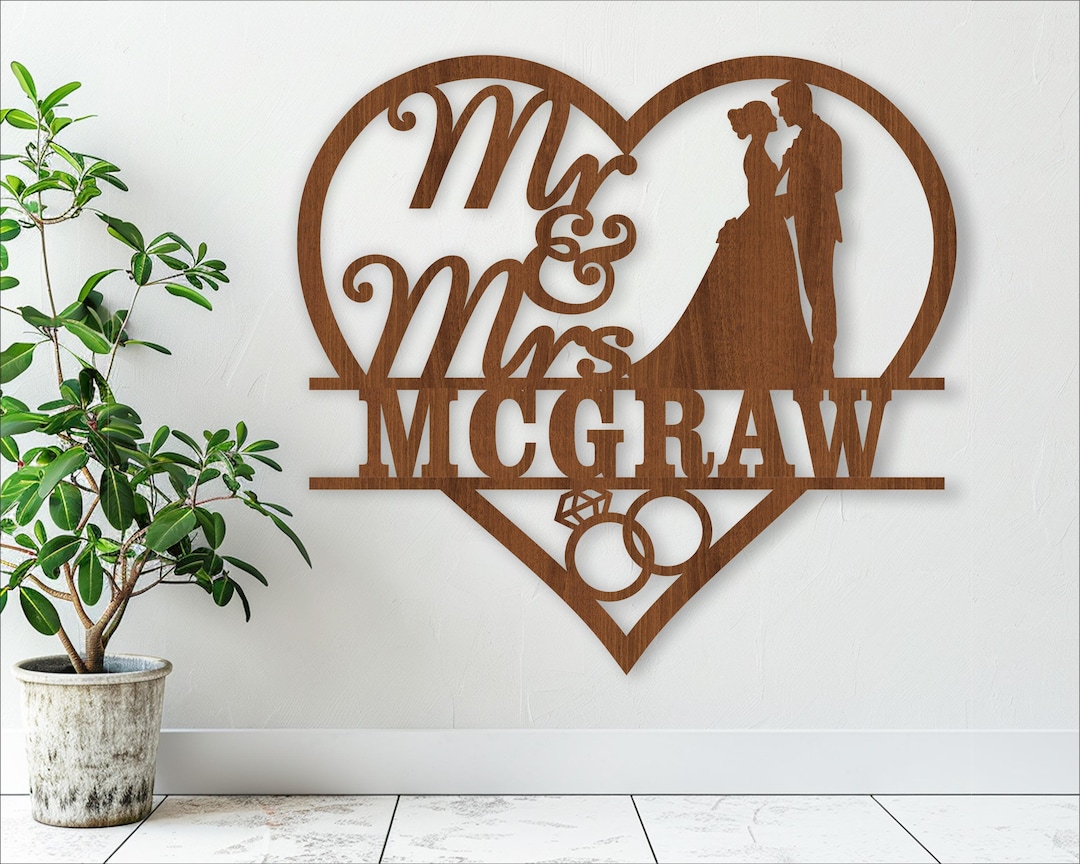 Mr and Mrs Heart Name Sign: Wedding Laser Cut Template (SVG, Ai, Cdr ...