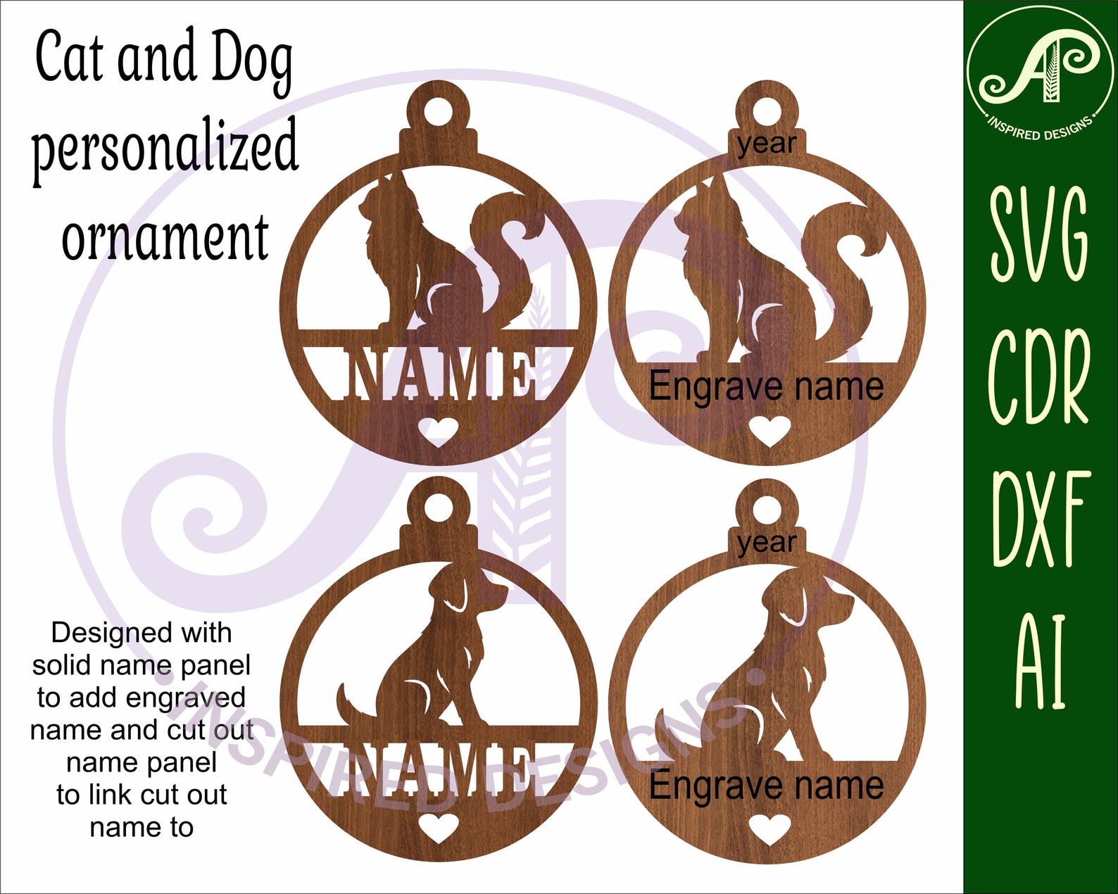 Dog and Cat Christmas Personalized Ornament SVG Laser Cut Template ...