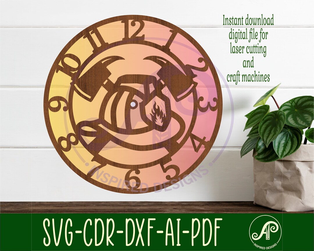 Fire Helmet Wall Clock Laser Cut Files, SVG File. Vector File Ai, Cdr ...
