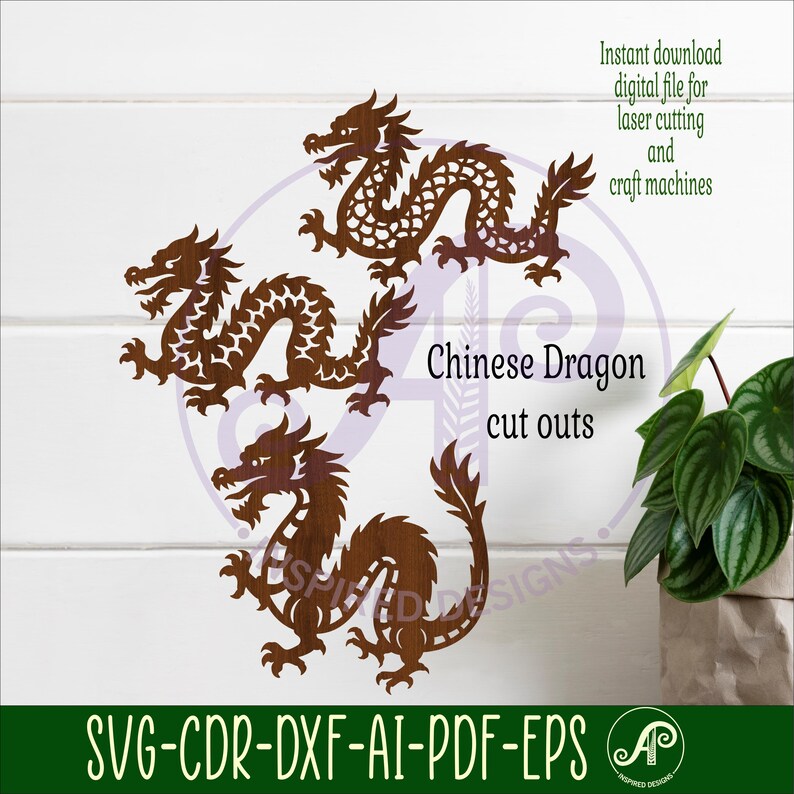 Chinese Dragon SVG Bundle - 3 Dragon Designs - Laser Cut Wall Art ...