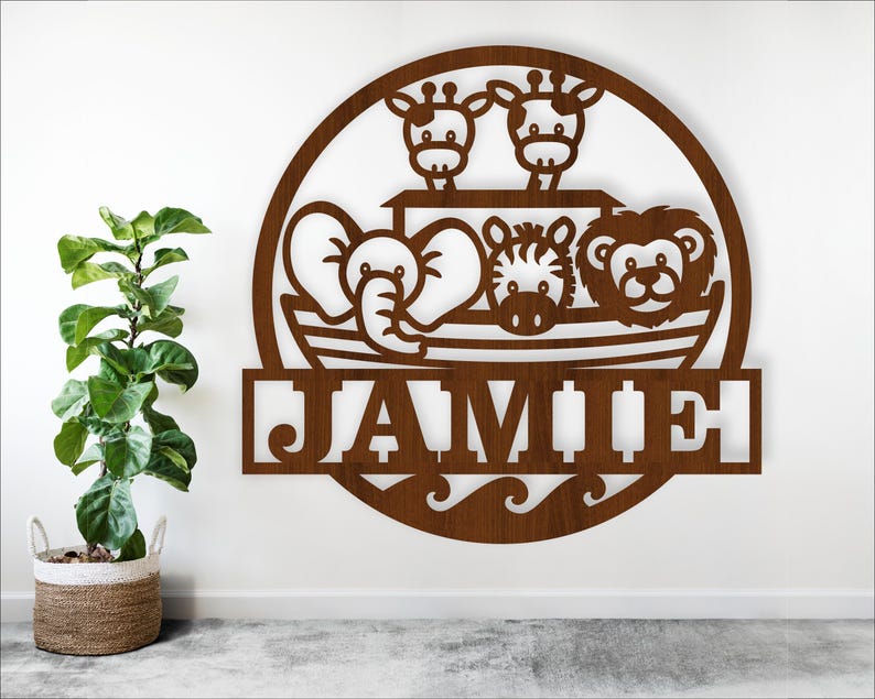 Noah's Ark Name Sign SVG: Animal Theme Laser Cut File (digital Download ...