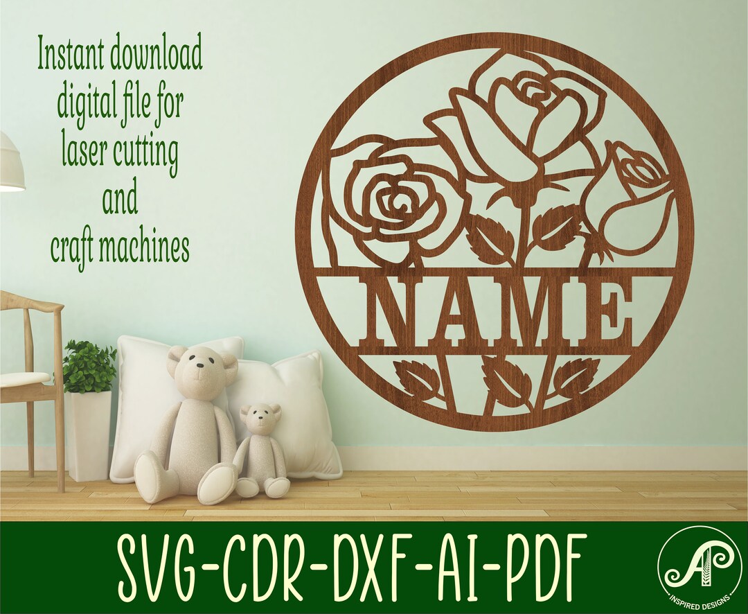 Roses Name Sign SVG Flower Themed Door or Wall Hanger Laser - Etsy