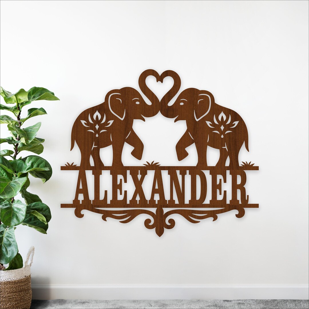 Elephants Name Sign SVG: Laser Cut Elephant Wall Personalized Room ...