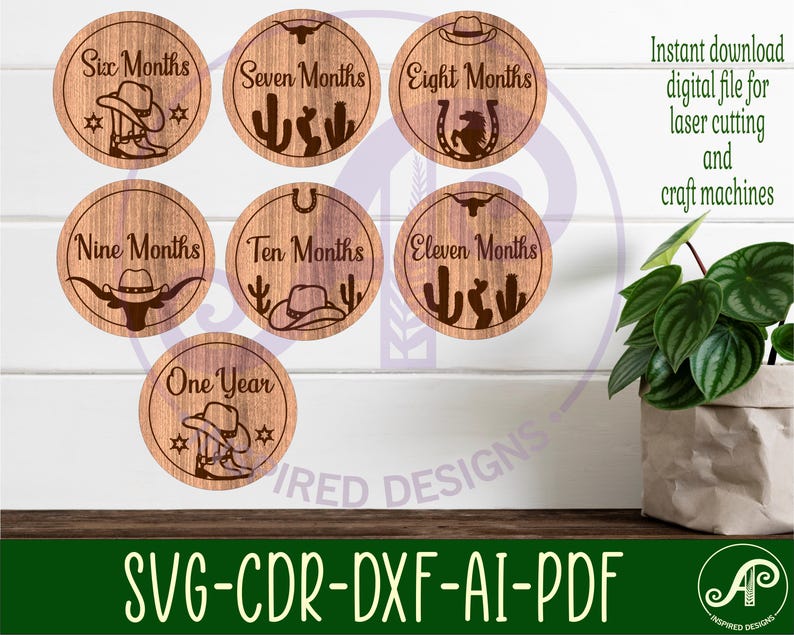 Cowboy Monthly Milestone Discs for Laser Engraving and Cutting. SVG ...