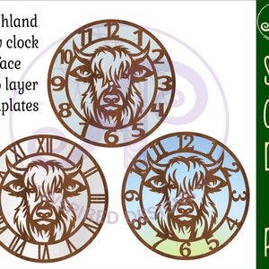 Highland Cow Wall Clock Laser Cut Files Farm Theme Clock SVG (digital ...