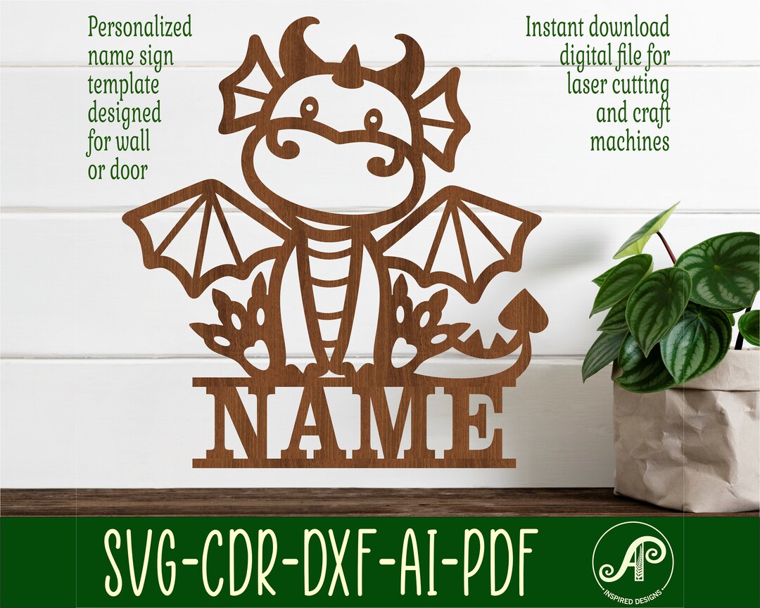 Dragon Name Sign SVG Cute Cartoon Animal Themed Door or Wall - Etsy