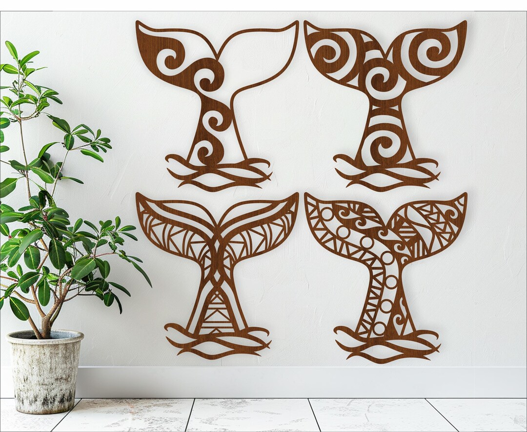 Whale Tail Wall Art Designs X 4 Plus Plain SVG File. Vector File Ai ...