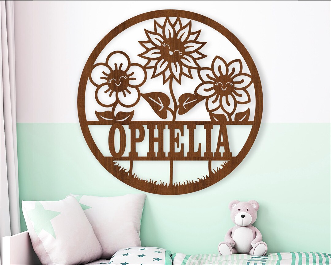 Flower Name Sign SVG: Laser Cut Door Hanger Template (digital Download ...