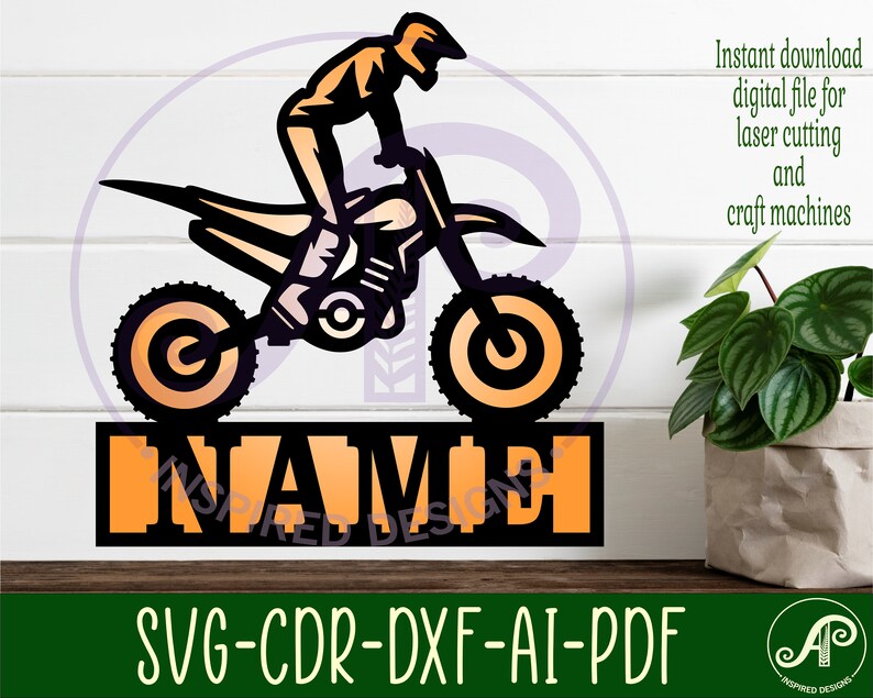 Motocross Name Sign SVG, Laser Cut File, Personalized Motorbike Wall ...