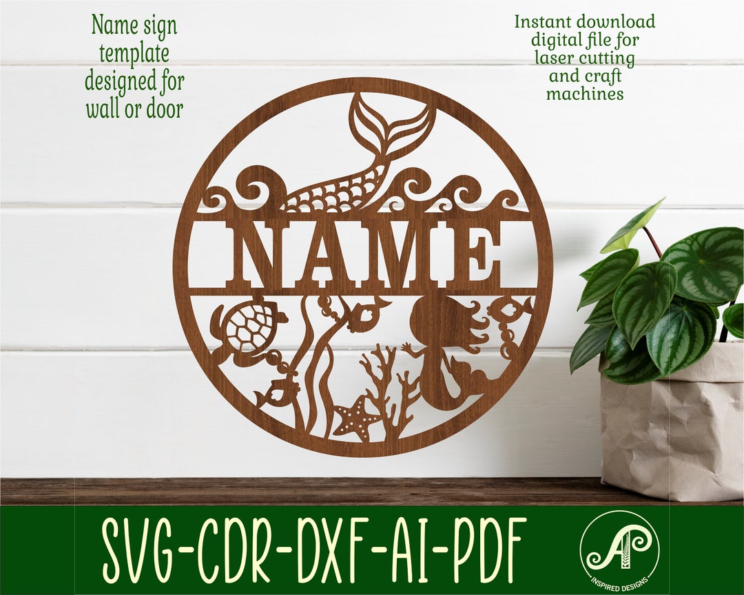 Mermaid Name Sign, SVG, Ocean Themed Door or Wall Hanger, Laser Cut ...