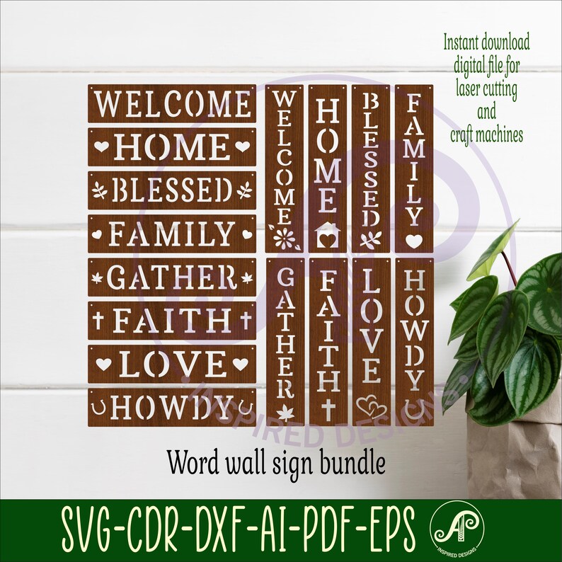 Word Sign Bundle - Welcome Home Blessed Family Love Faith Laser Cut ...