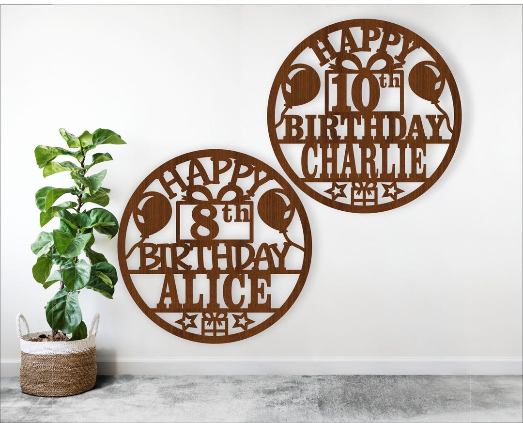 Happy Birthday Name Sign Laser Cut SVG Files - Digital Download ...
