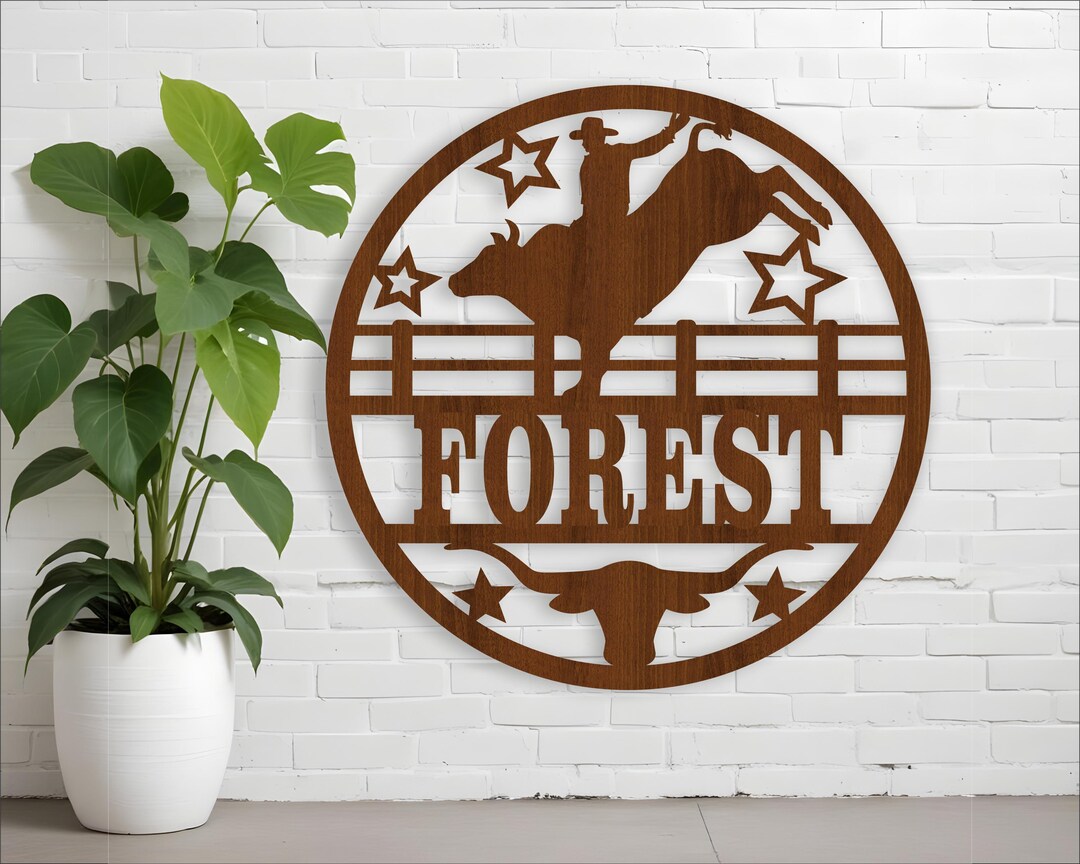 Rodeo Bull Rider Name Sign, Laser Cut File SVG, Rodeo Themed Door or ...